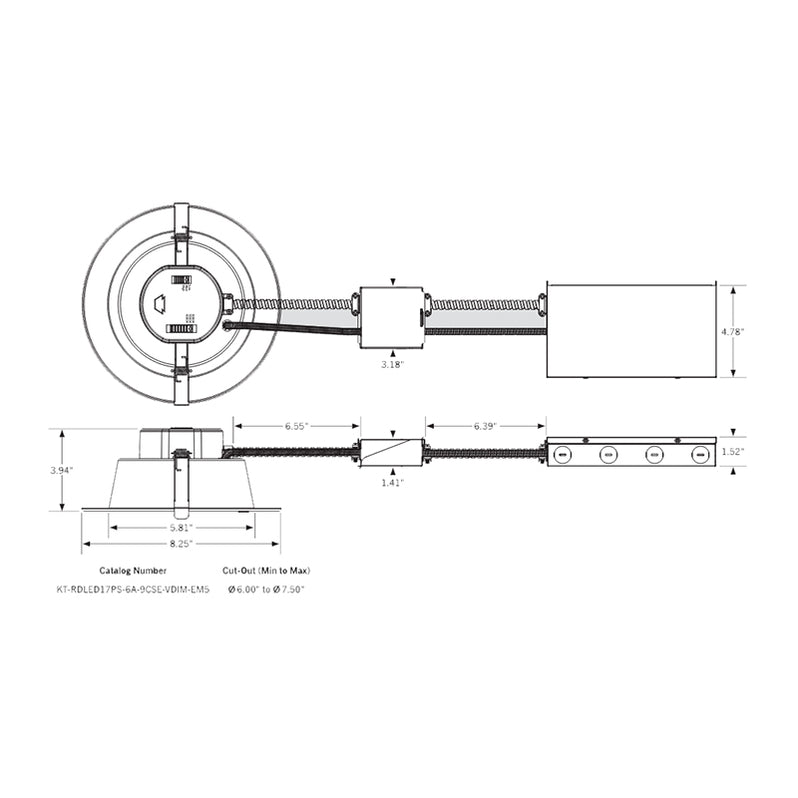 Keystone KT-RDLED17PS-6A-9CSE-VDIM-EM5 6" LED Recessed Emergency Downl